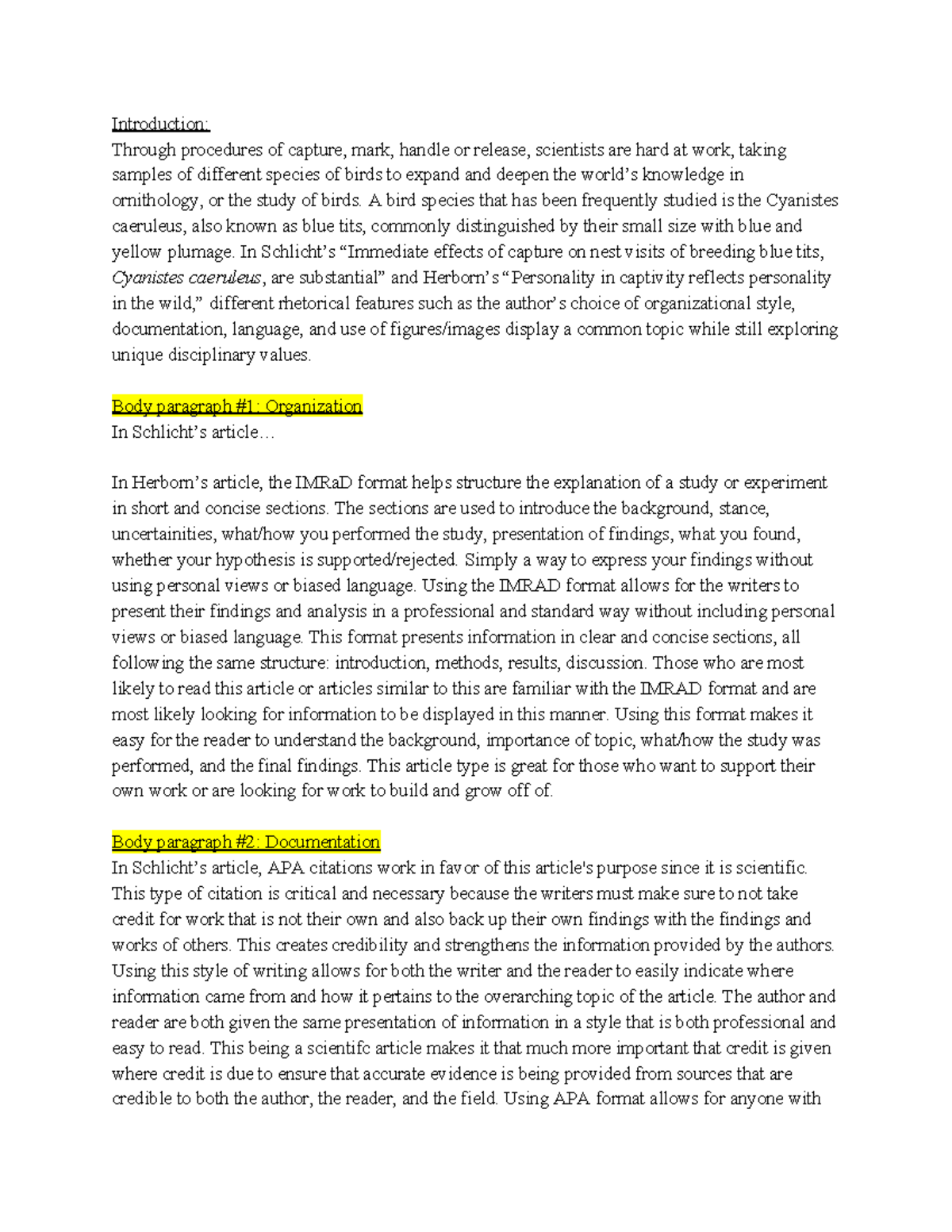 ENG 101 Project 4 - Various parts of an assignment for ENG 101, a ...