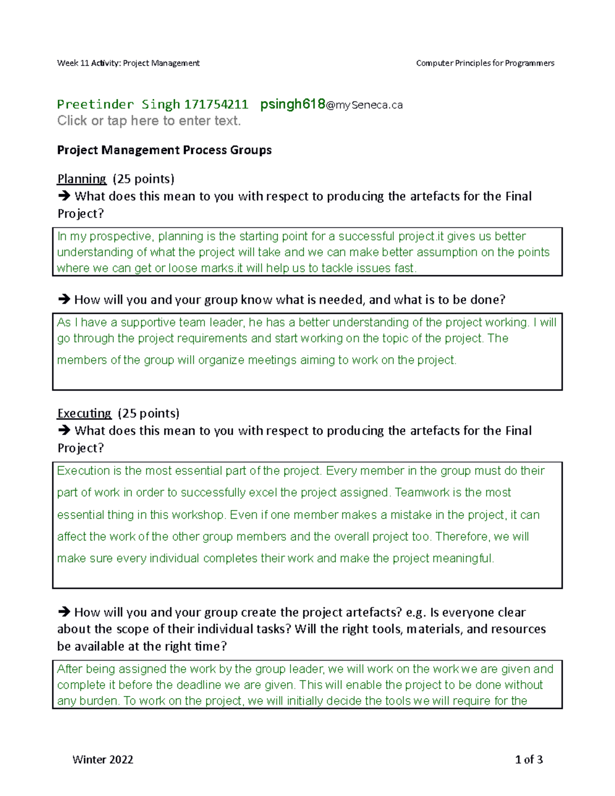 CP4P Week11 Activity - Week 11 Activity: Project Management Computer Principles for Programmers ...