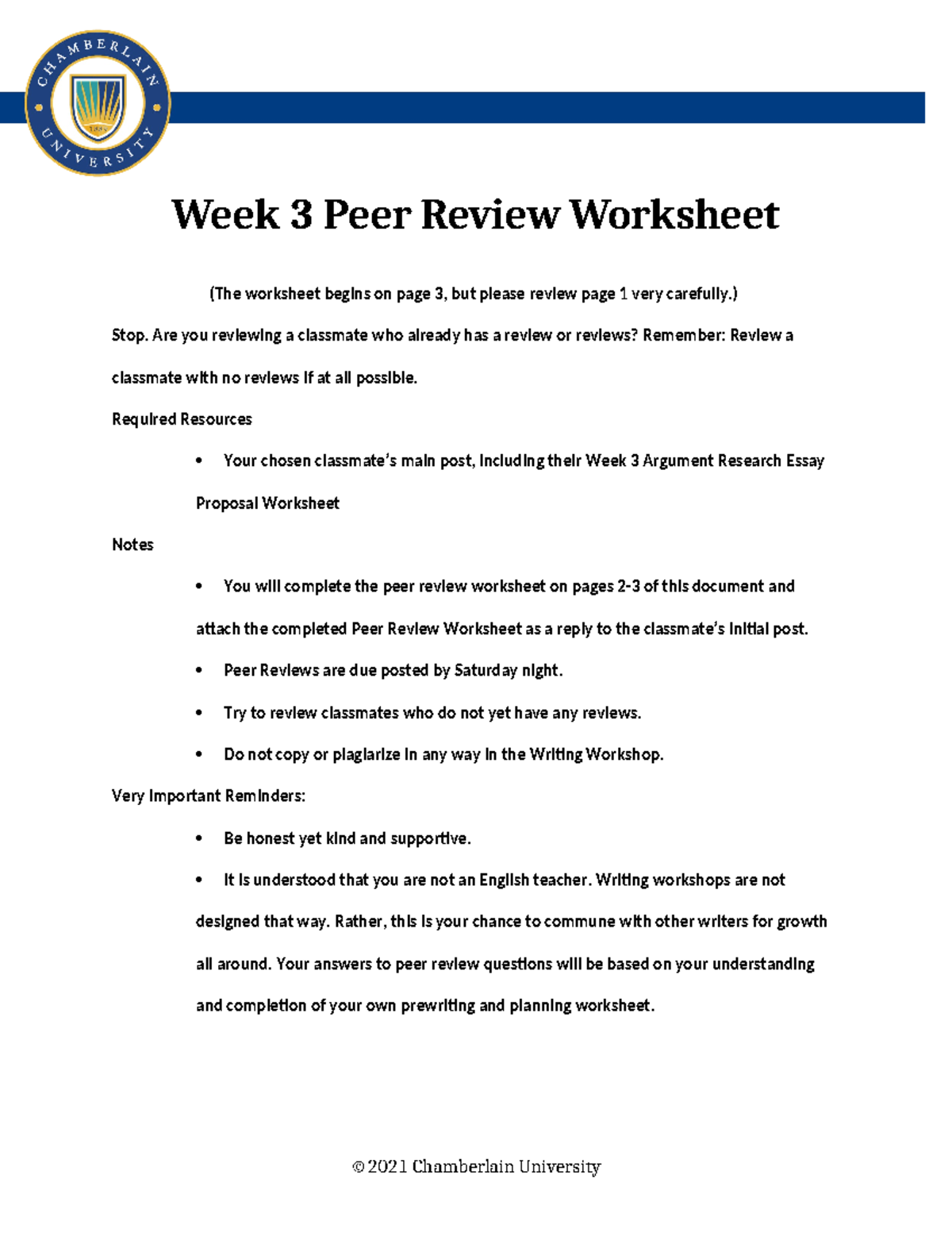 ENGL148 Week 3 Peer Review Worksheet on Template - Week 3 Peer Review ...