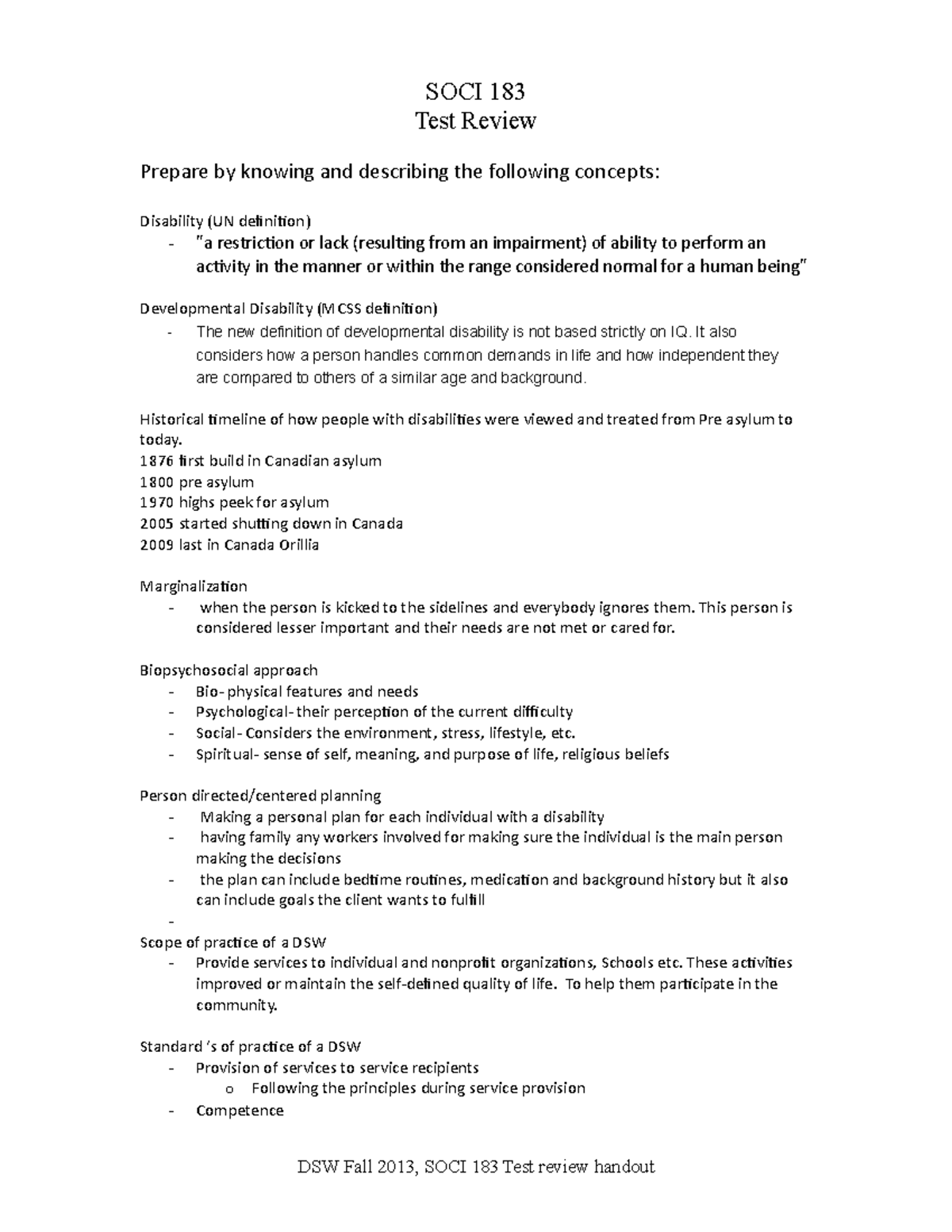 Mid term test review sheet - SOCI 183 Test Review Prepare by knowing ...