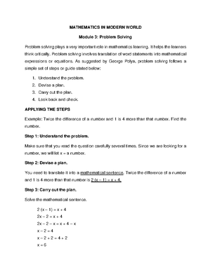 Math 1. Unit 1.Module 1-2 - Definition of Mathematics Mathematics is ...