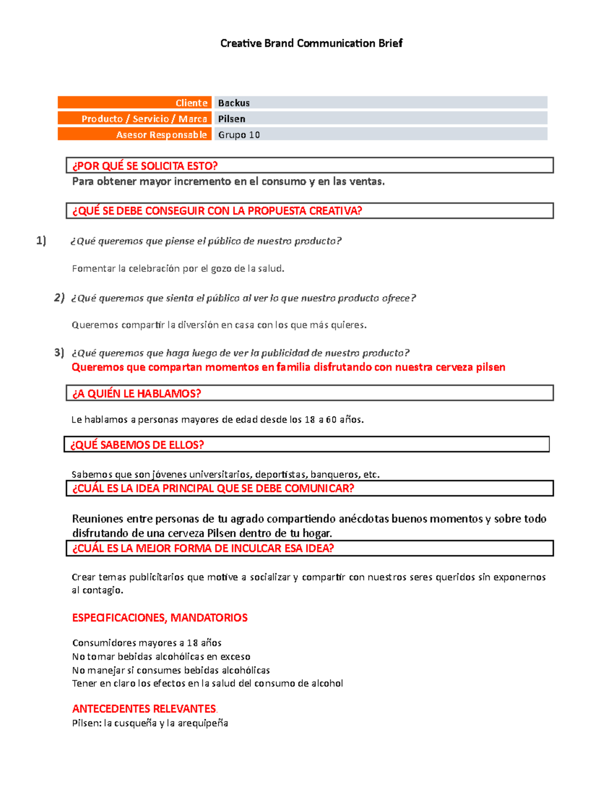 Modelo DE Brief Creativo (1) - Marketing - UTP - Studocu