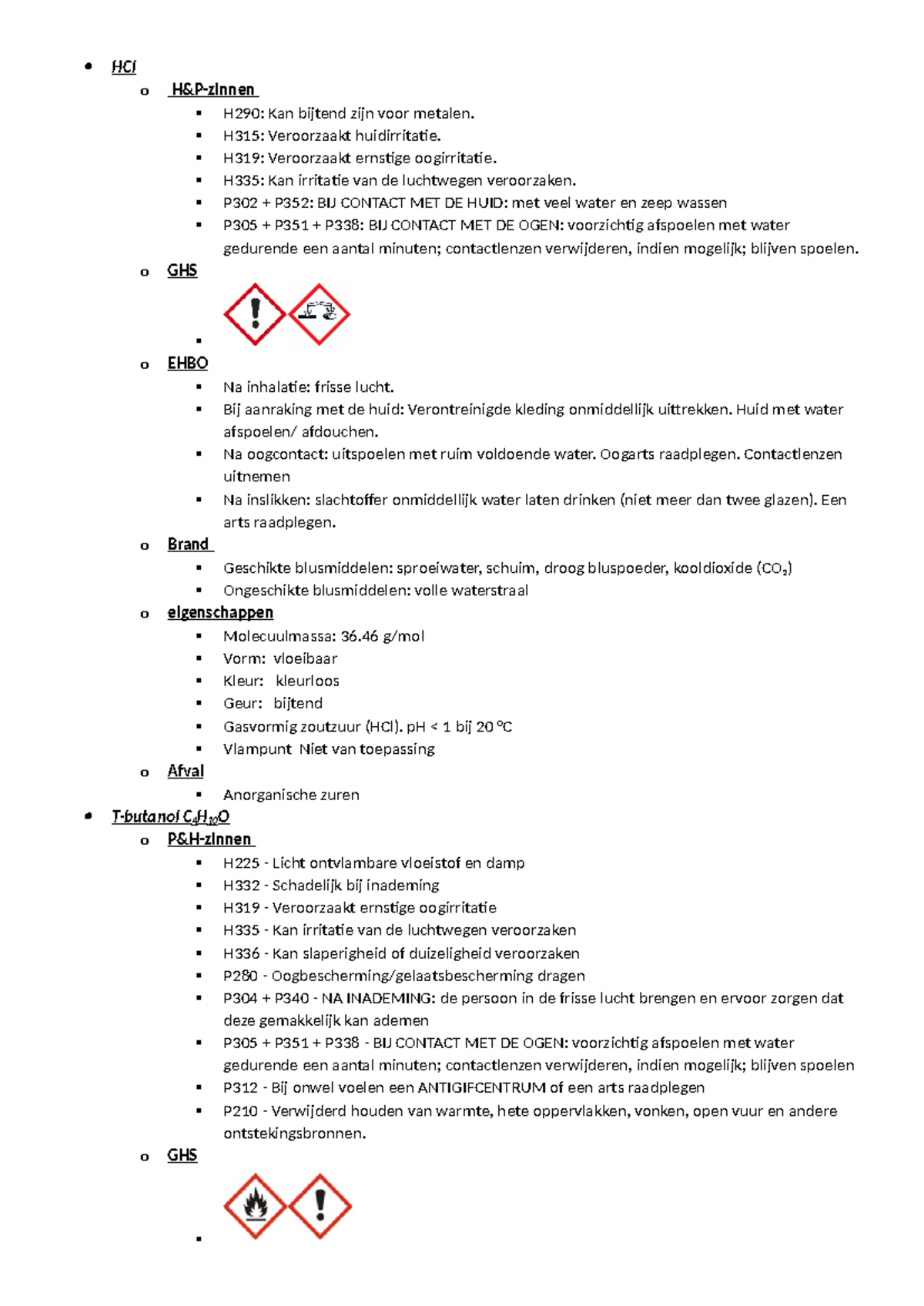 Voorbereiding P2 org Che - HCl o H&P-zinnen H290: Kan bijtend zijn voor ...
