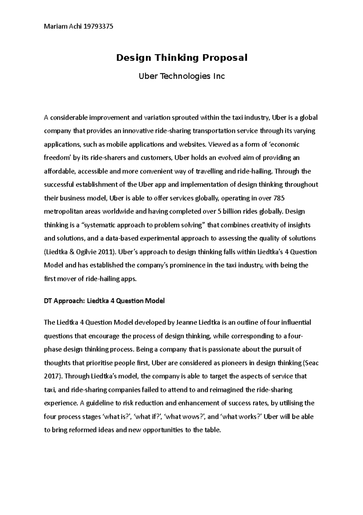 Design Thinking Proposal 2021 semester one - Design Thinking Proposal ...