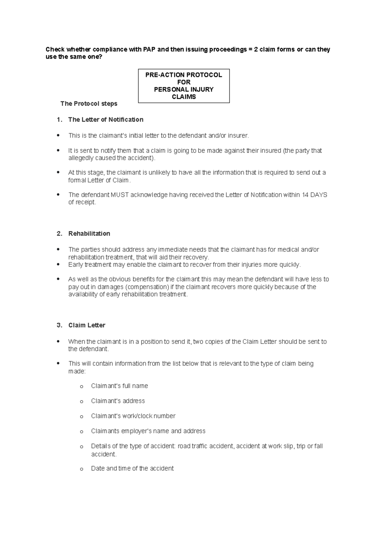 Civil LIT - PRE- Action Protocol FOR PI Claims - Check whether ...