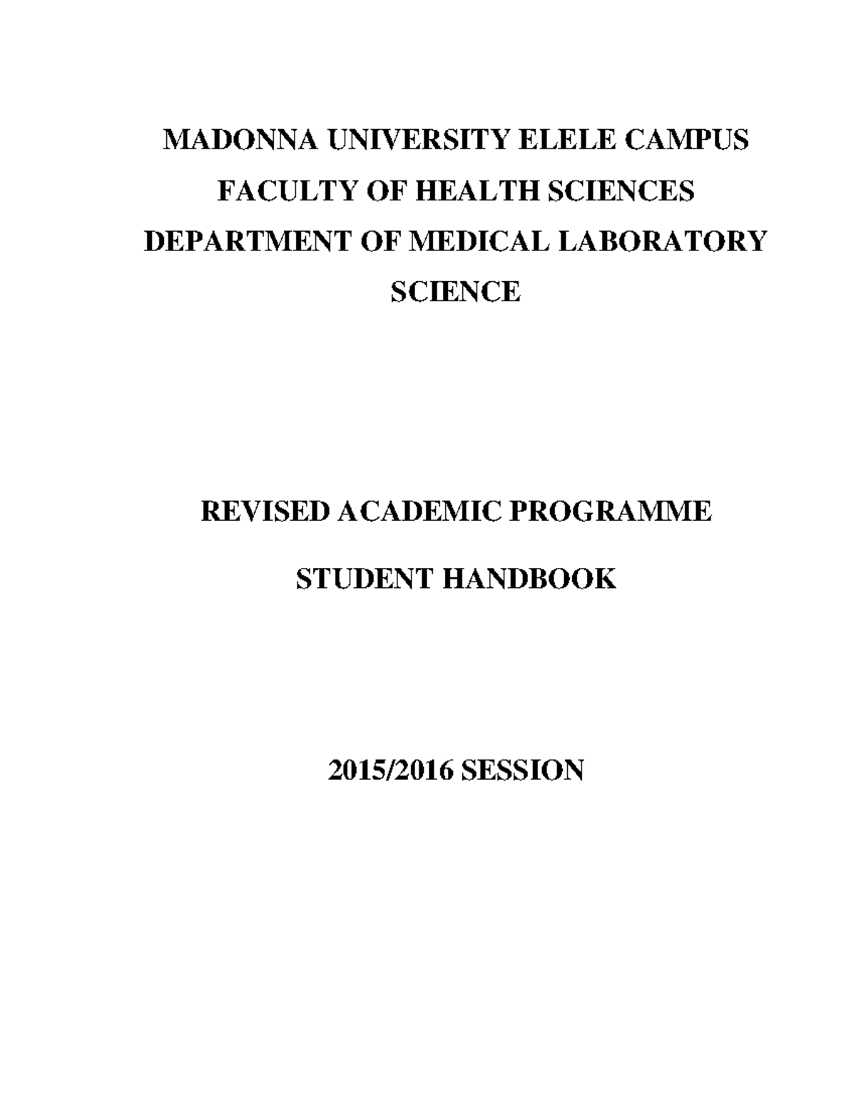 Medical LAB Science Undergraduate Curriculum - MADONNA UNIVERSITY ELELE ...