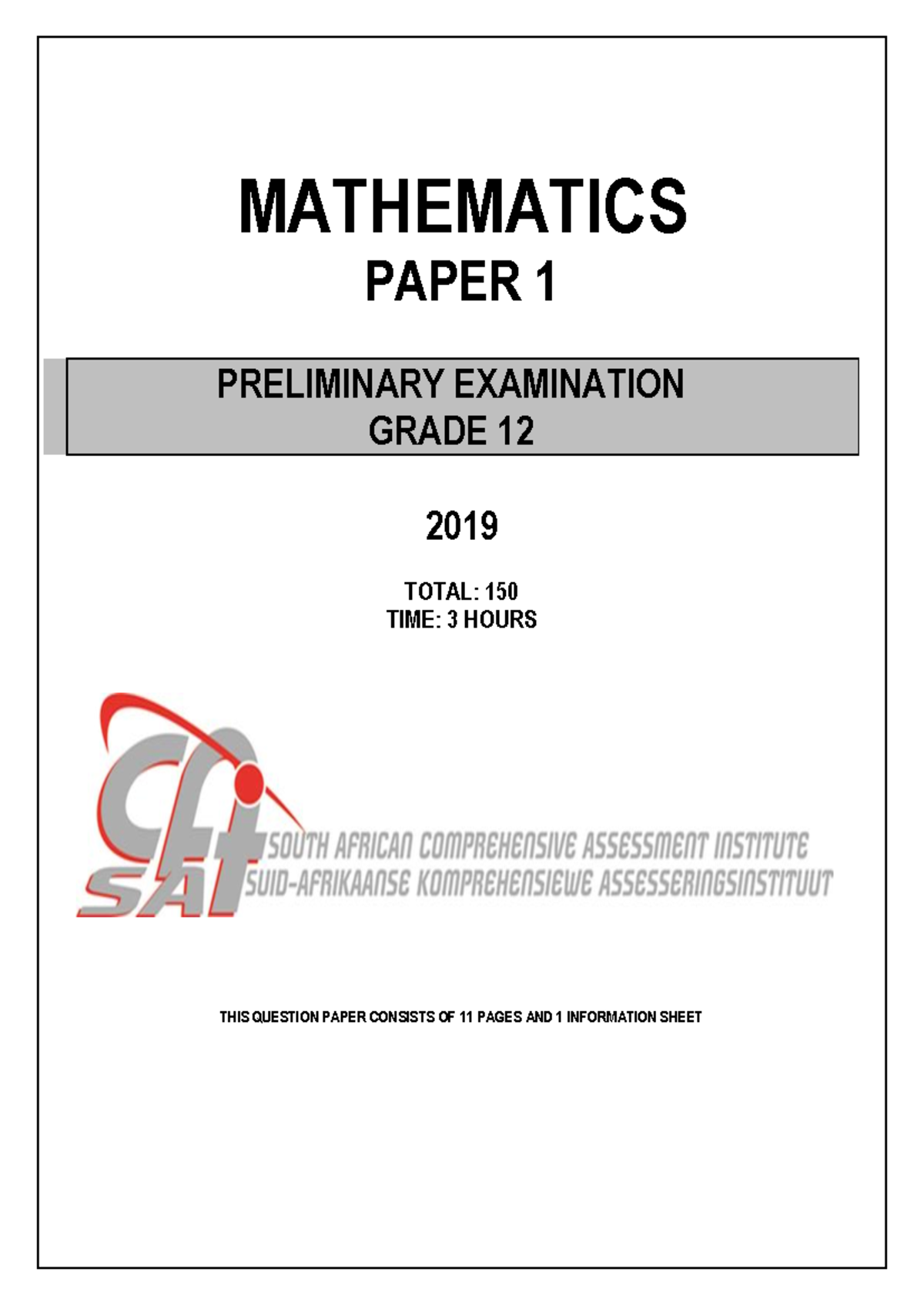 2019-MAT-Grade 12-Preliminary Examination - Paper 1 - MATHEMATICS PAPER ...