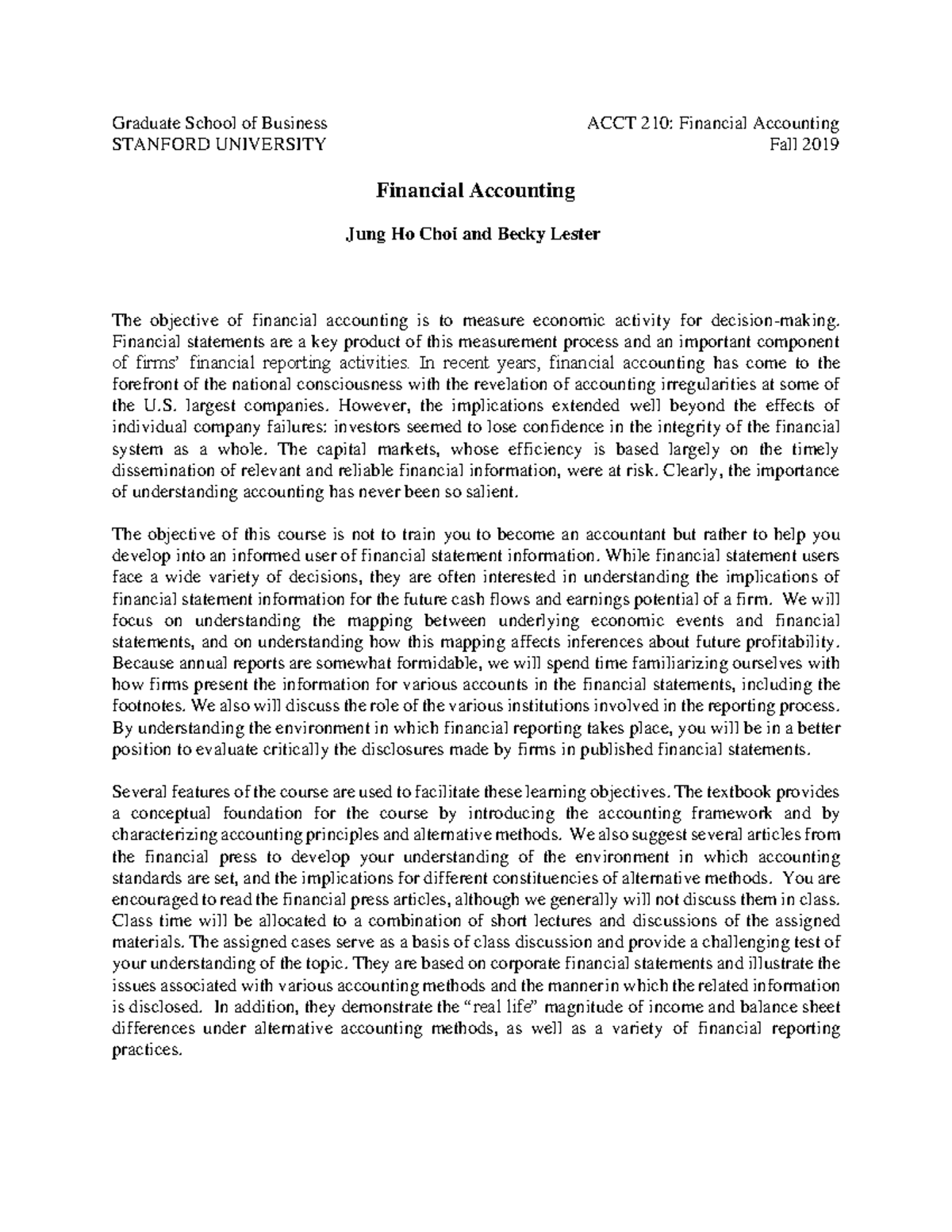 ACCT 210 Syllabus 2019 - Graduate School of Business ACCT 210 ...