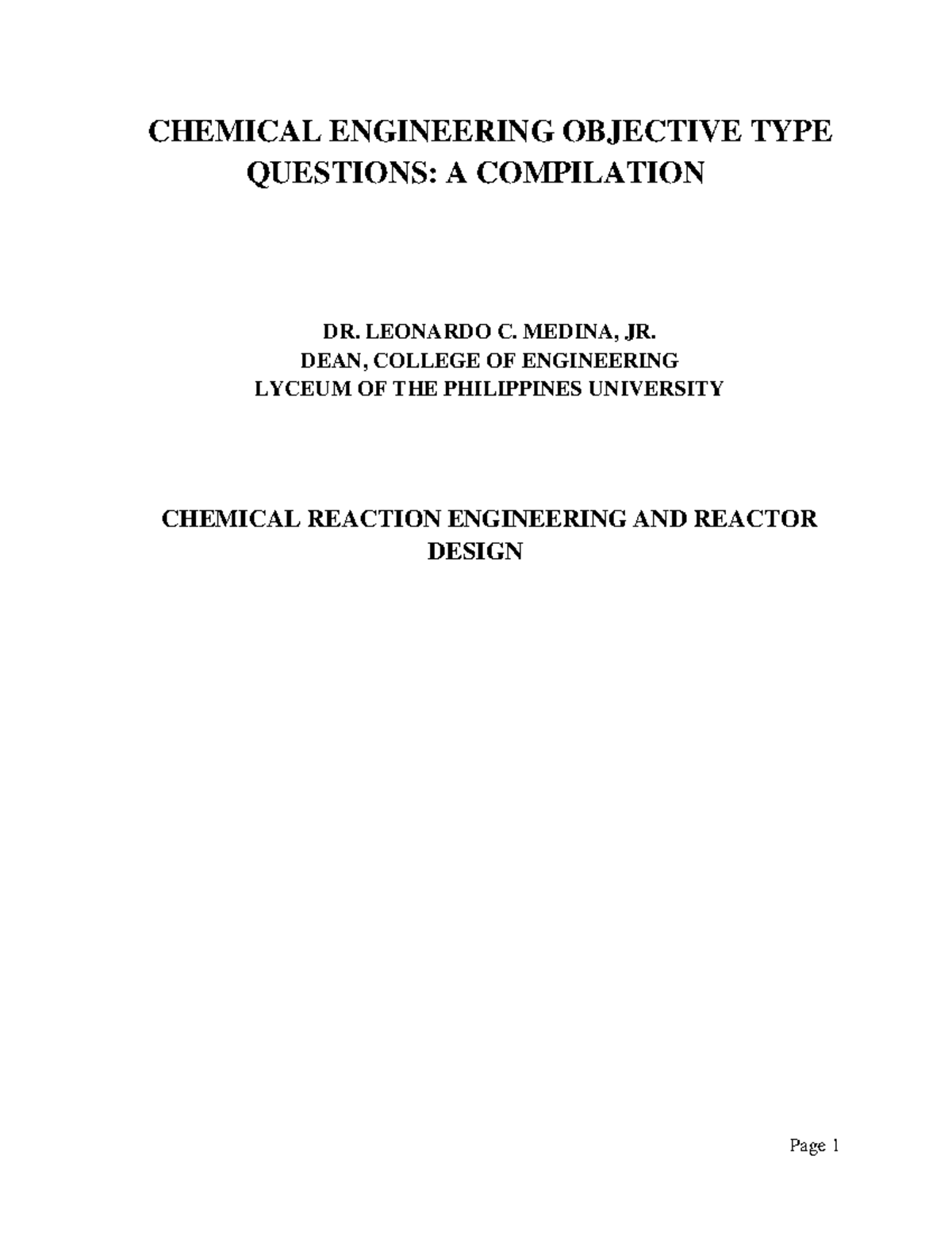 Reaction-Kinetics - Reaction Kinetics - CHEMICAL ENGINEERING OBJECTIVE ...