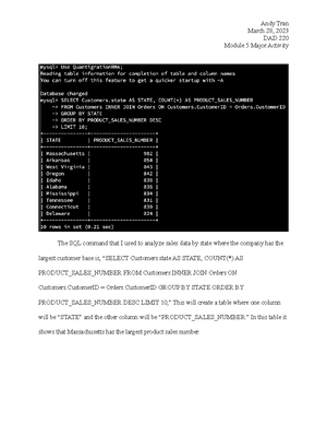 DAD 220 Module Four Major Activity - Replace the bracketed text with your screenshots and brief ...