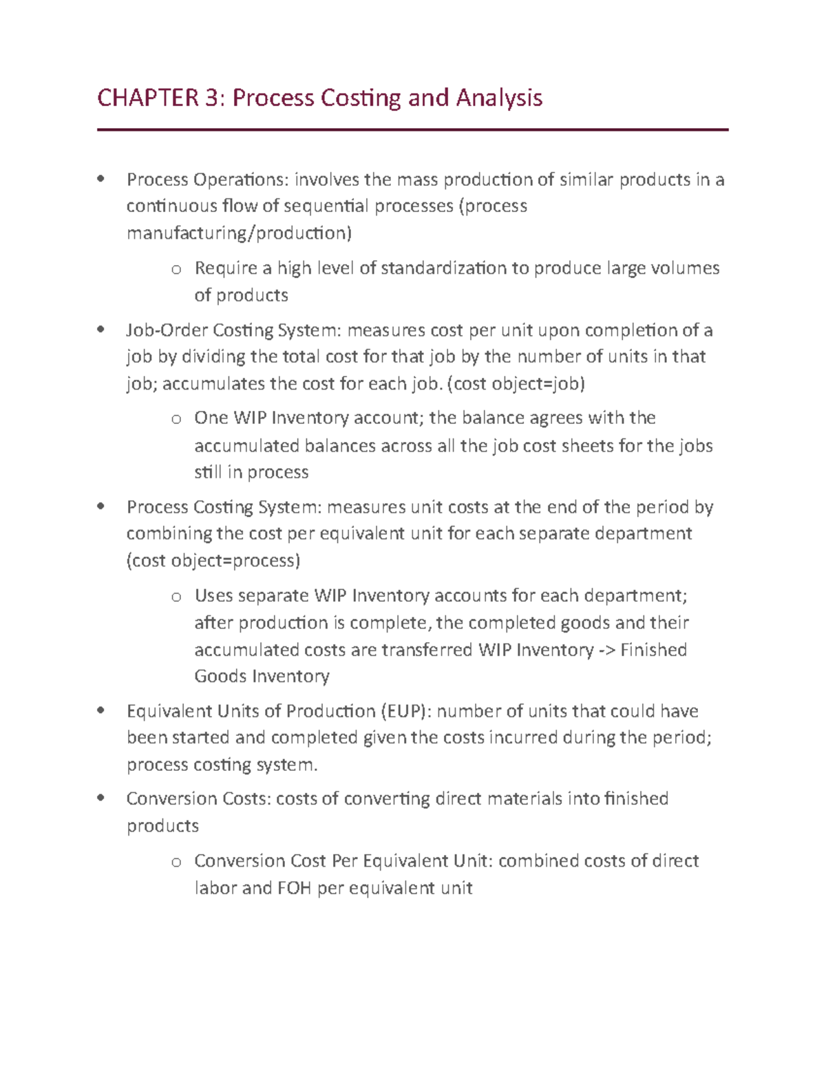Chapter 3 - Lecture notes 3 - CHAPTER 3: Process Costing and Analysis ...