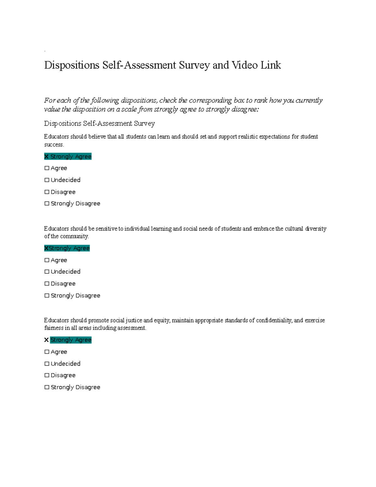 The Disposition to Teach-2 - . Dispositions Self-Assessment Survey and ...