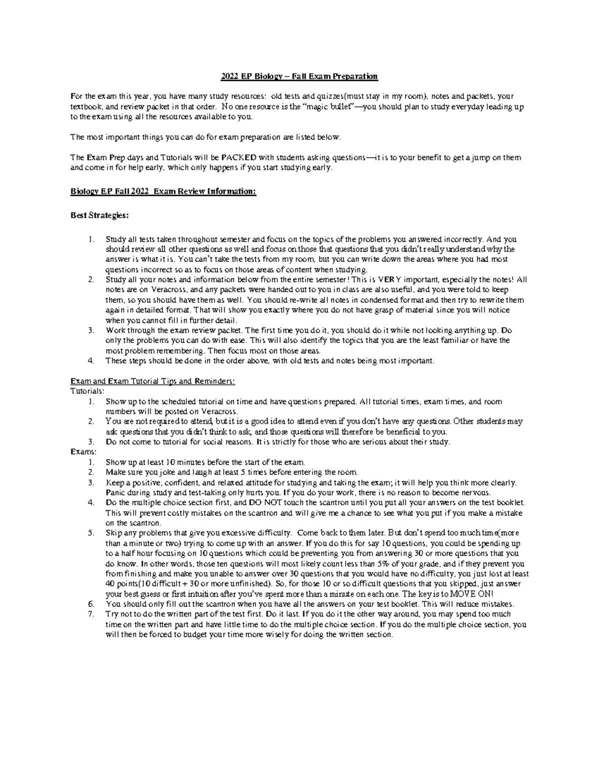 EPBiology Fall Exam Preparation 2022 - 2022 EP Biology – Fall Exam ...
