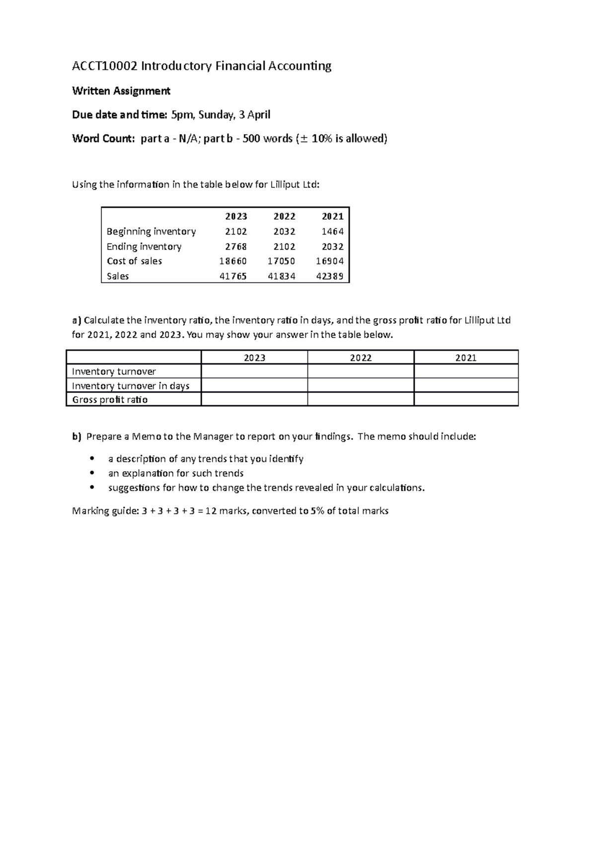 IFA1 Written Assignment 2022 SM1 - ACCT10002 Introductory Financial ...