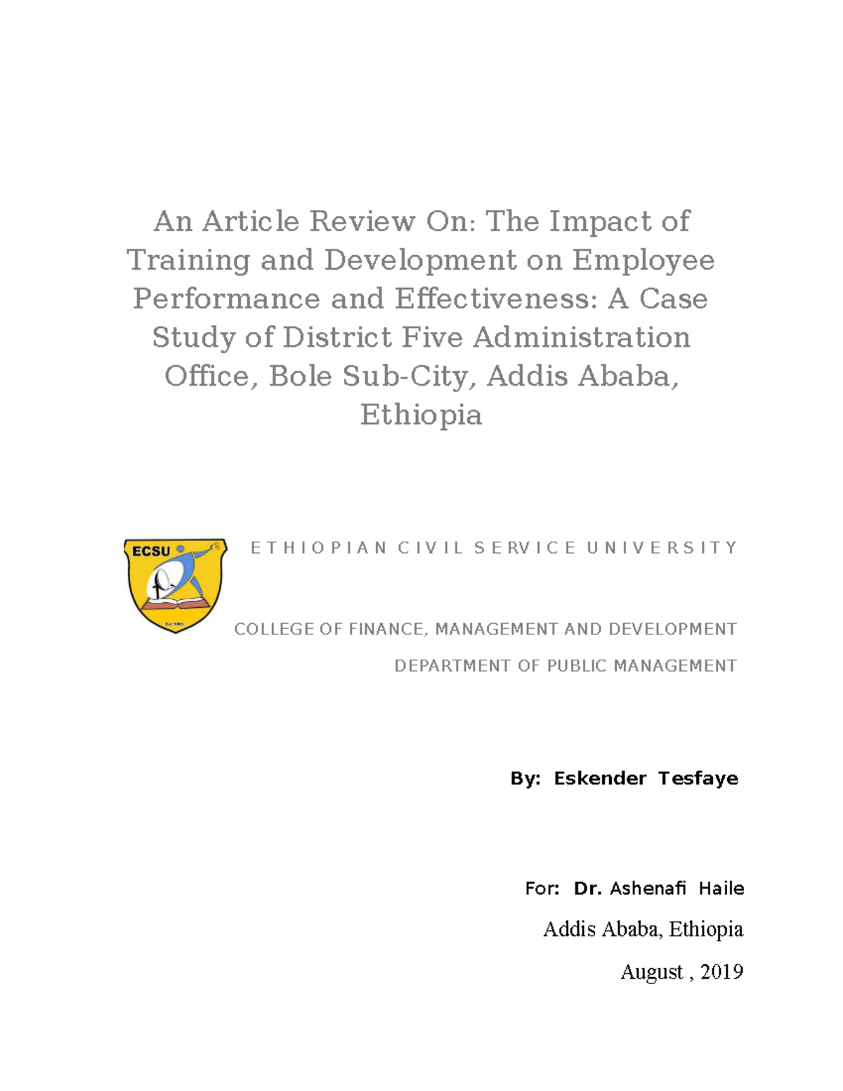 An Article Review On - Ashenafi Haile Addis Ababa, Ethiopia August ...