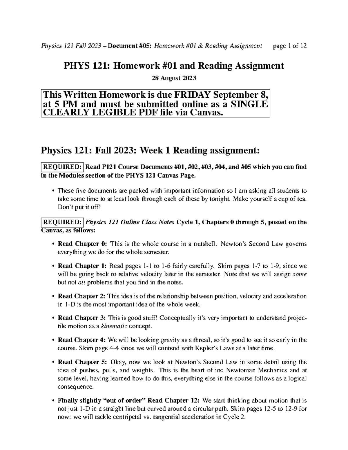 P121 fall2023 05 - homework - PHYS 121: Homework #01 and Reading ...