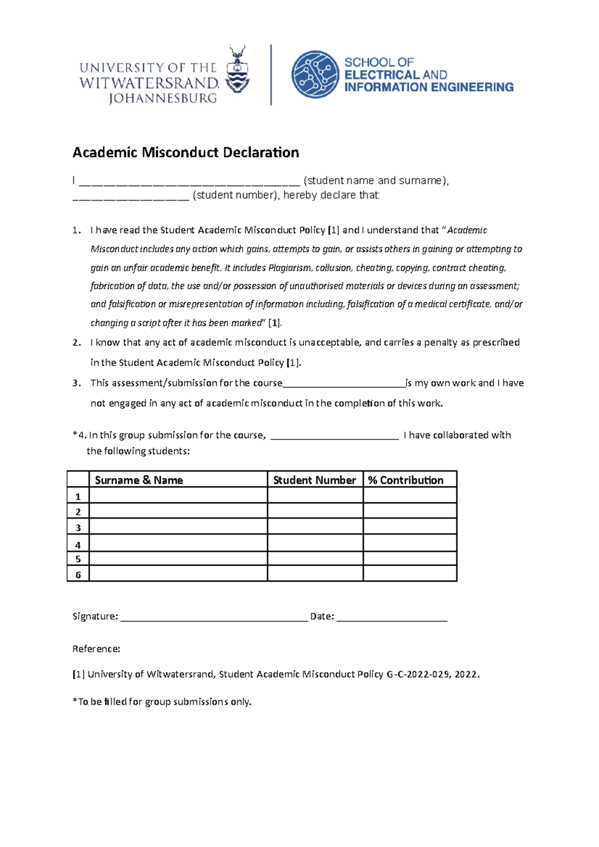 EIE Academic Misconduct Declaration 2022 - Academic Misconduct ...