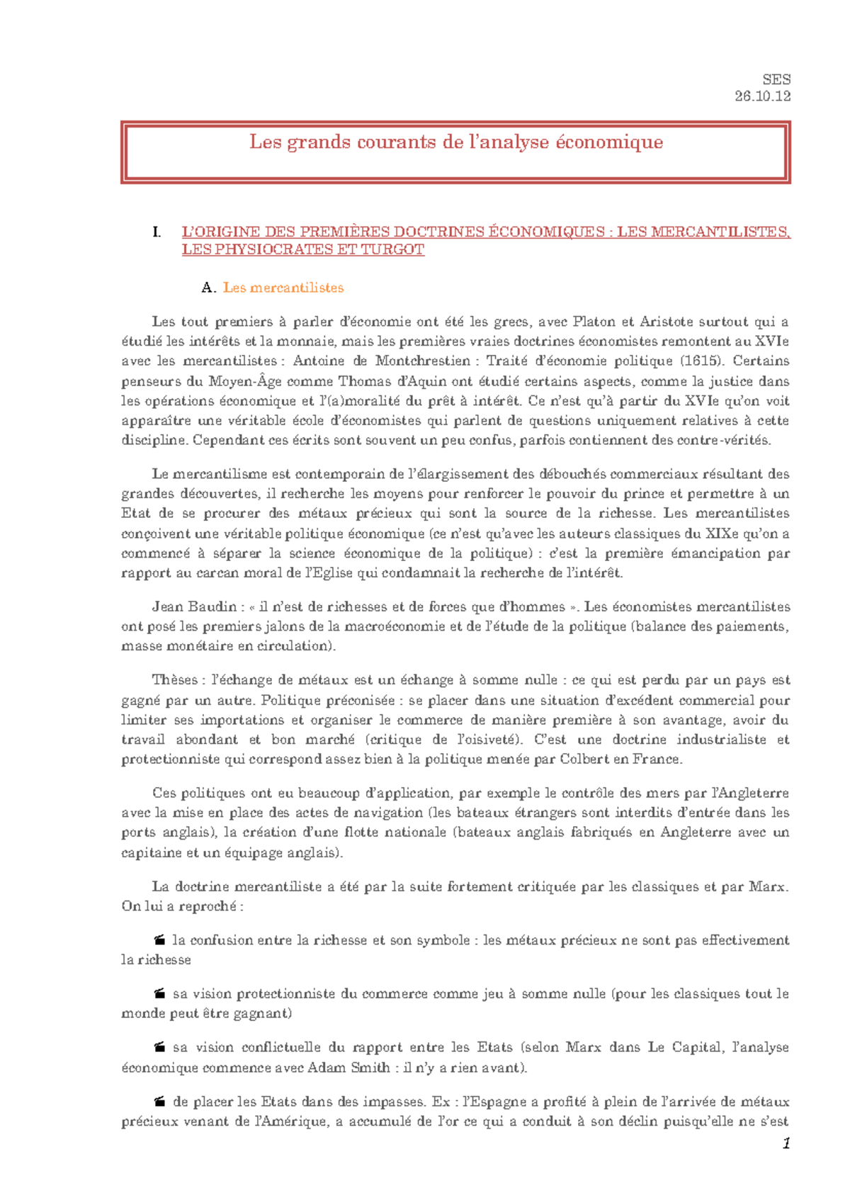 Cours - Les grands courants de pensée économique - SES 26. Les grands ...