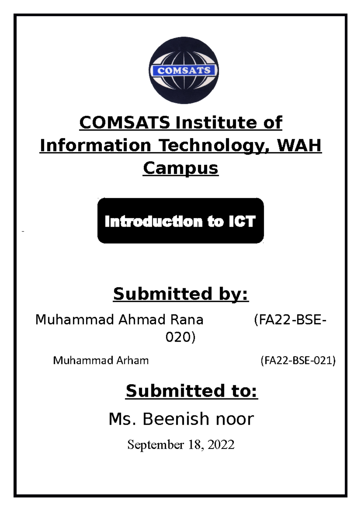 Comsats Institute of Information Technology 1 - COMSATS Institute of Information Technology, WAH ...