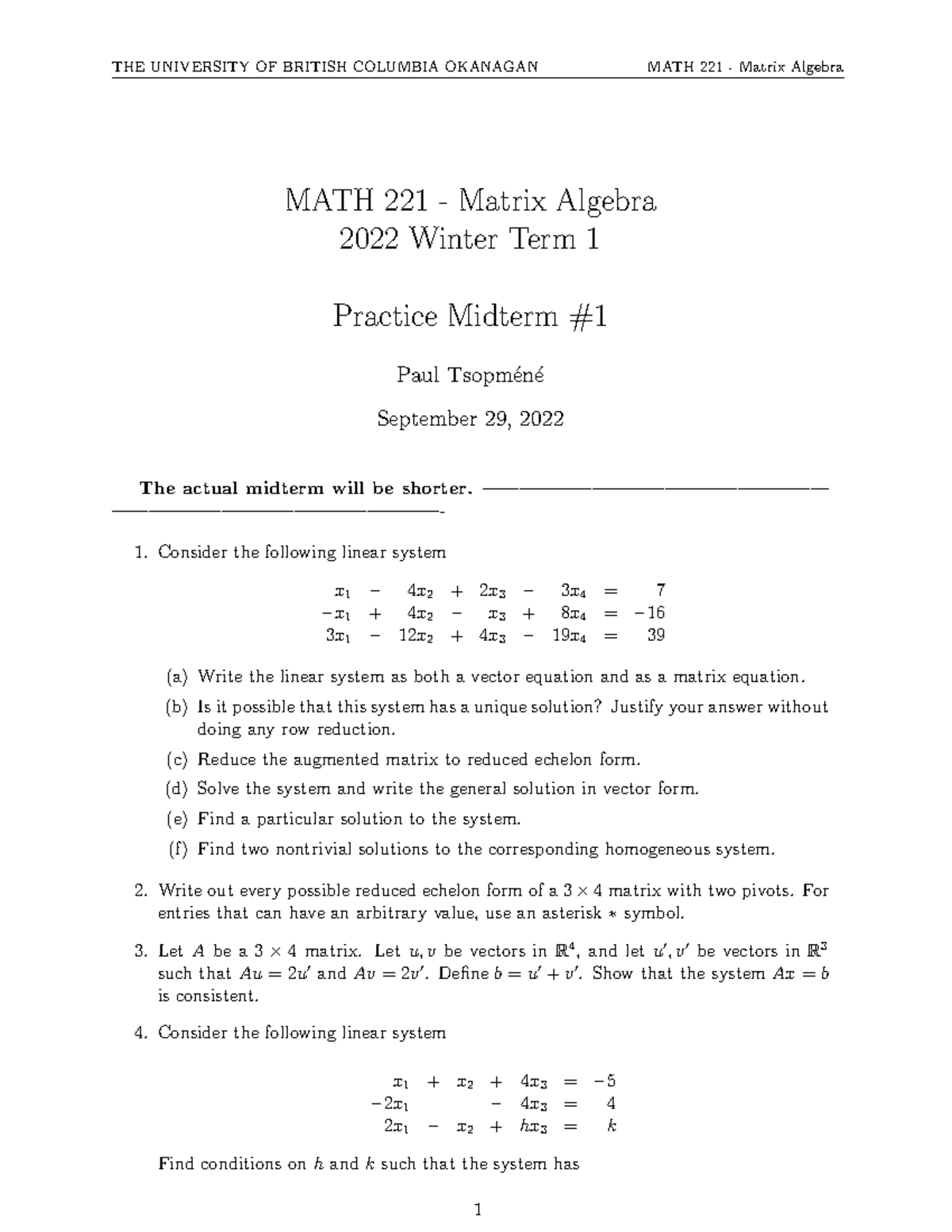 221 Practice Midterm#1 W2022-T1 - THE UNIVERSITY OF BRITISH COLUMBIA ...