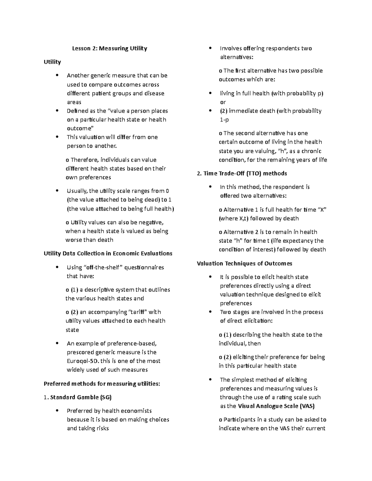 Lesson 2 - Measuring Utility - Lesson 2: Measuring Utility Utility ...