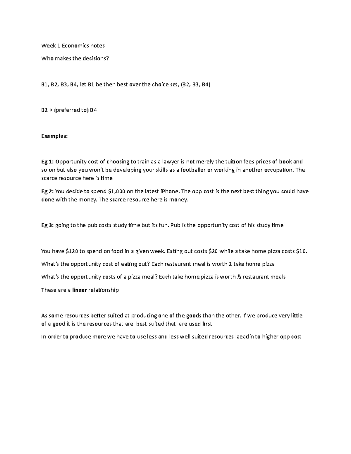 Week 1 Economics notes - Week 1 Economics notesWho makes the decisions ...