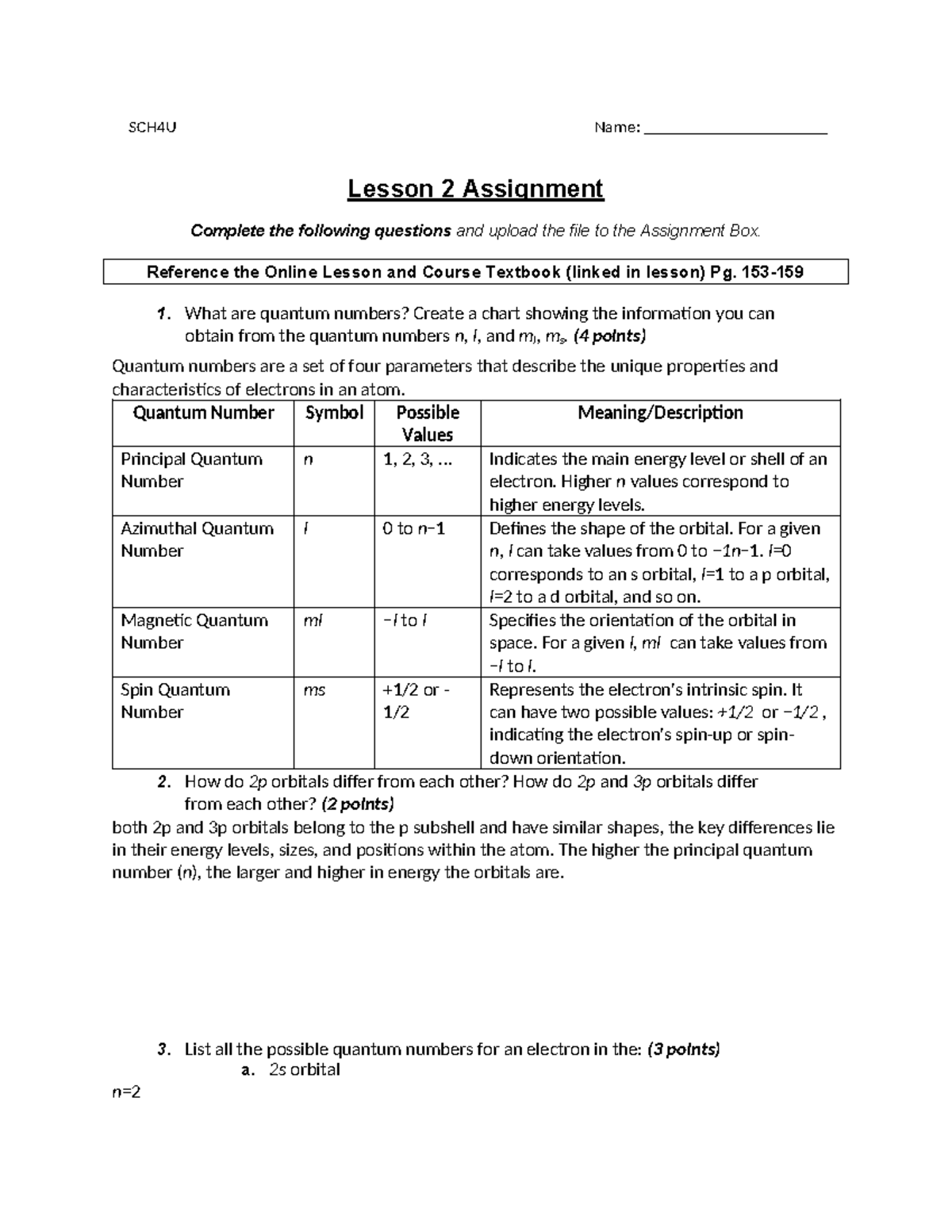 Lesson 2Worksheet - hello - SCH4U Name: _____________________ Lesson 2 ...
