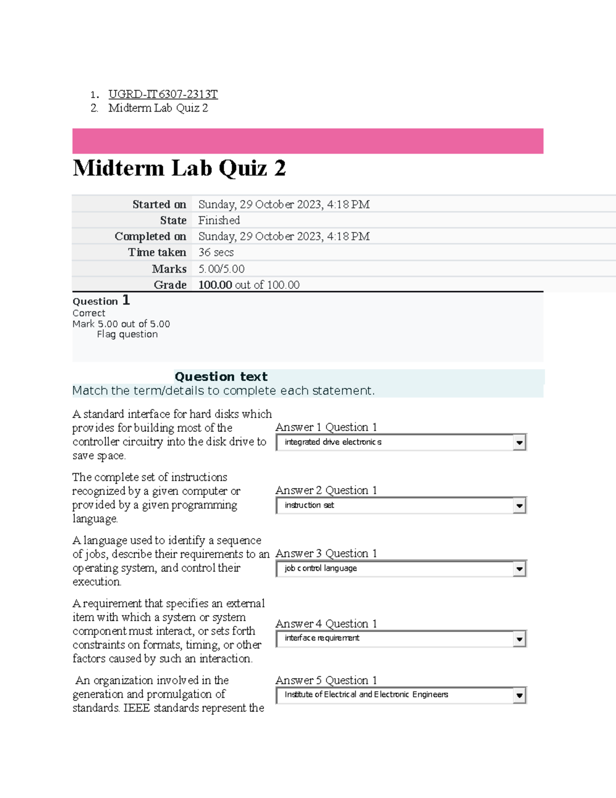 UGRD-IT6307 System Administration and Maintenance Midterm Lab Quiz 2 - 1. UGRD-IT6307-2313T 2 ...