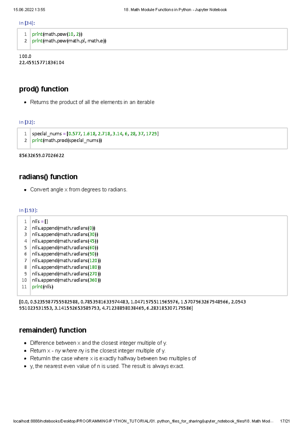 Python Jupyter Workbook 14 1506 1355 18 Math Module Functons N Python Jupyter Notebook 