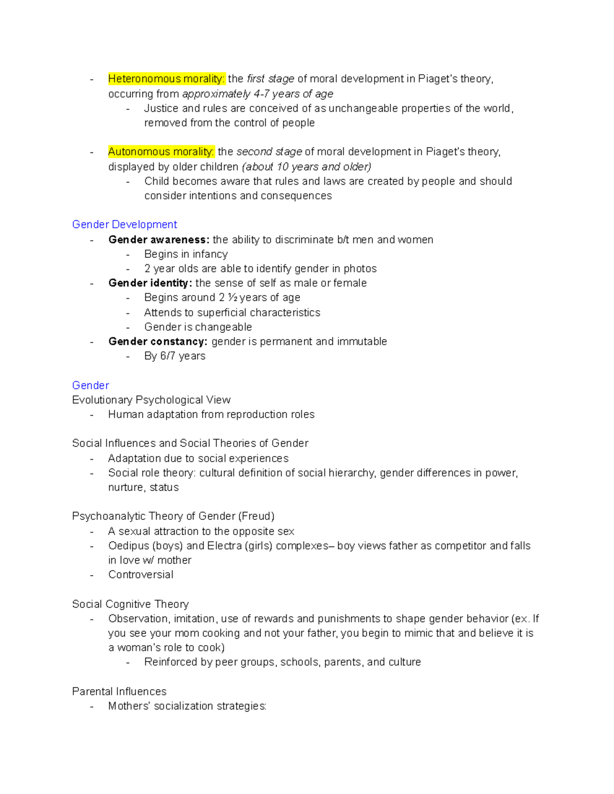 PAGE 2- GENDER DEVELOPMENT - Heteronomous morality: the first stage of ...