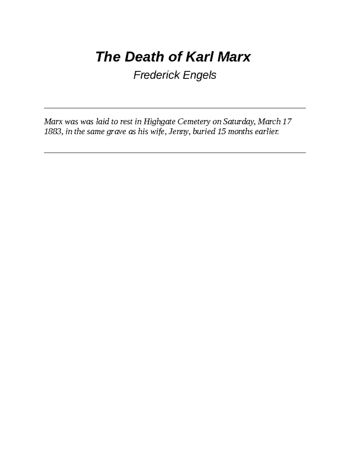 Death Karl Marx - Very helpfull - The Death of Karl Marx Frederick ...