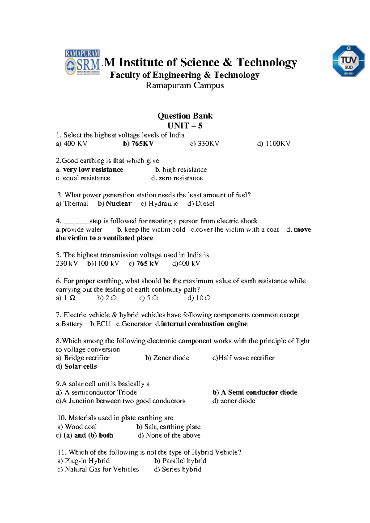 EEE Question Bank - SRM Institute of Science & Technology Faculty of ...