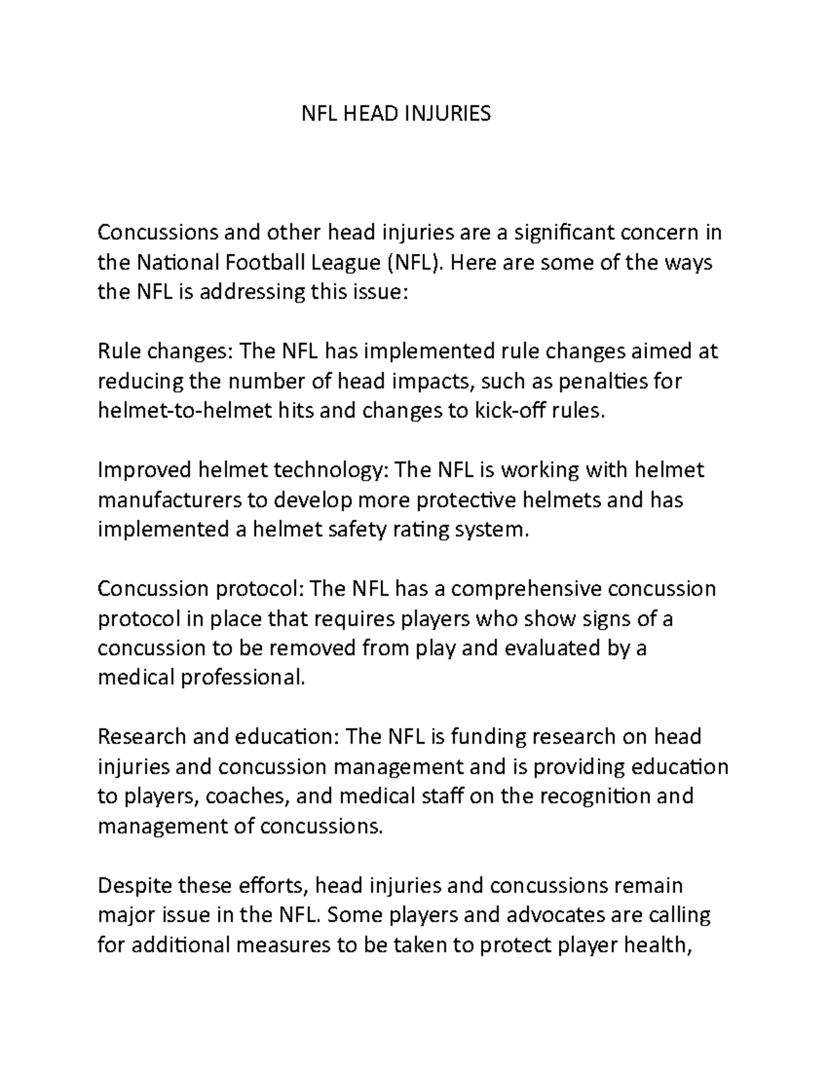 NFL HEAD Injuries - assignment - NFL HEAD INJURIES Concussions and ...