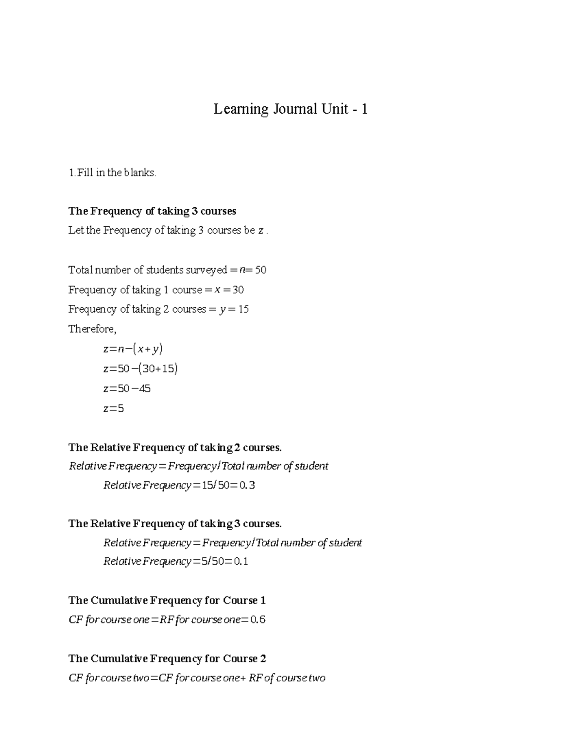 Learning Journal Unit 1 - Introduction to statistic - Learning Journal Unit - 1 1 in the blanks ...
