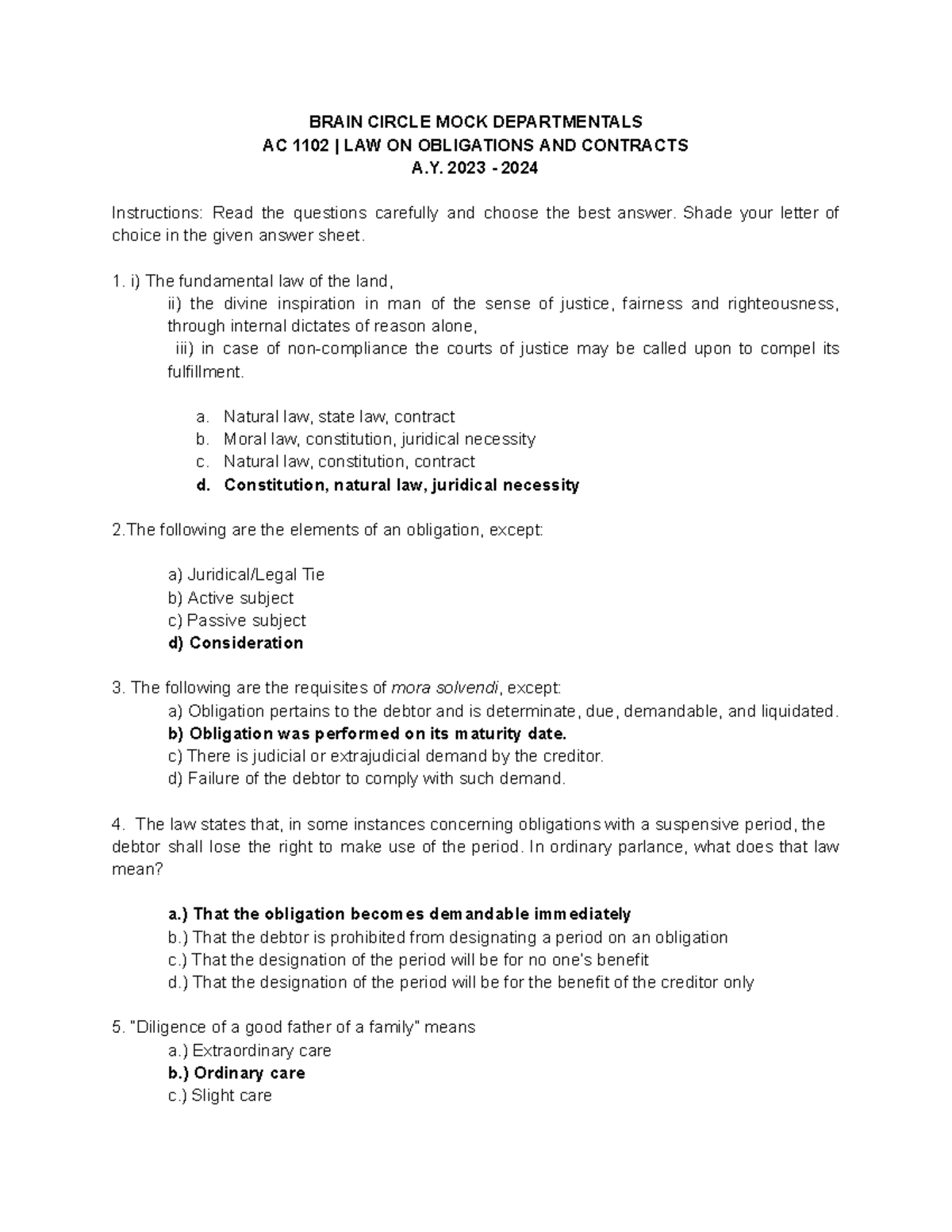 AC 1102 Mock Departmental Exam 1 - BRAIN CIRCLE MOCK DEPARTMENTALS AC ...