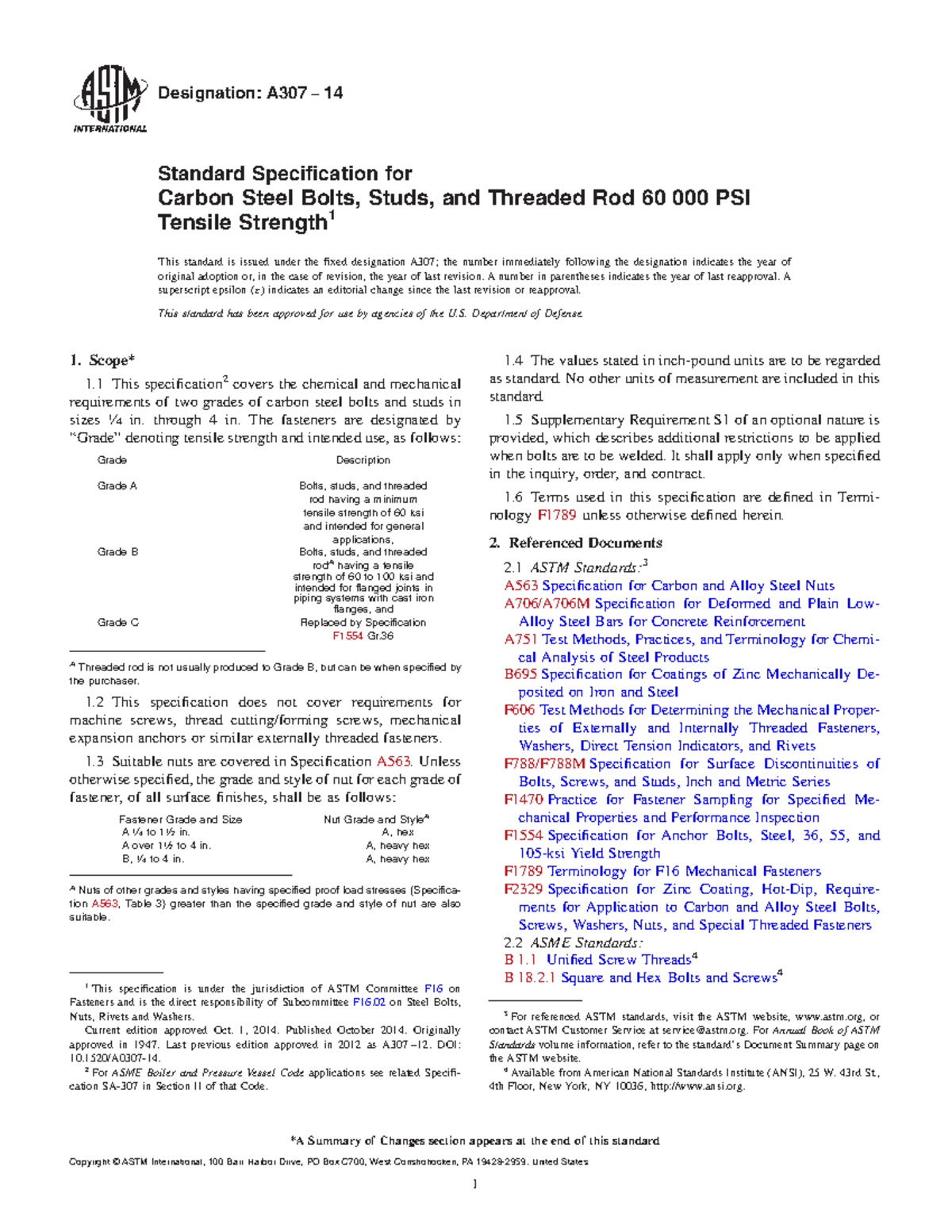 ASTM A 307 - NORMA ASNT - Designation: A307 − 14 Standard Specification ...