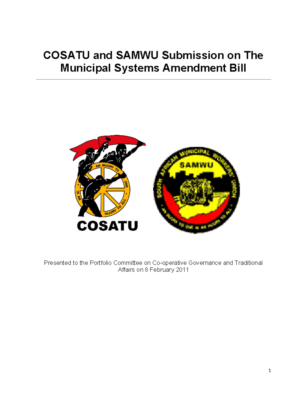 1102-8samwusubmission - COSATU and SAMWU Submission on The Municipal ...