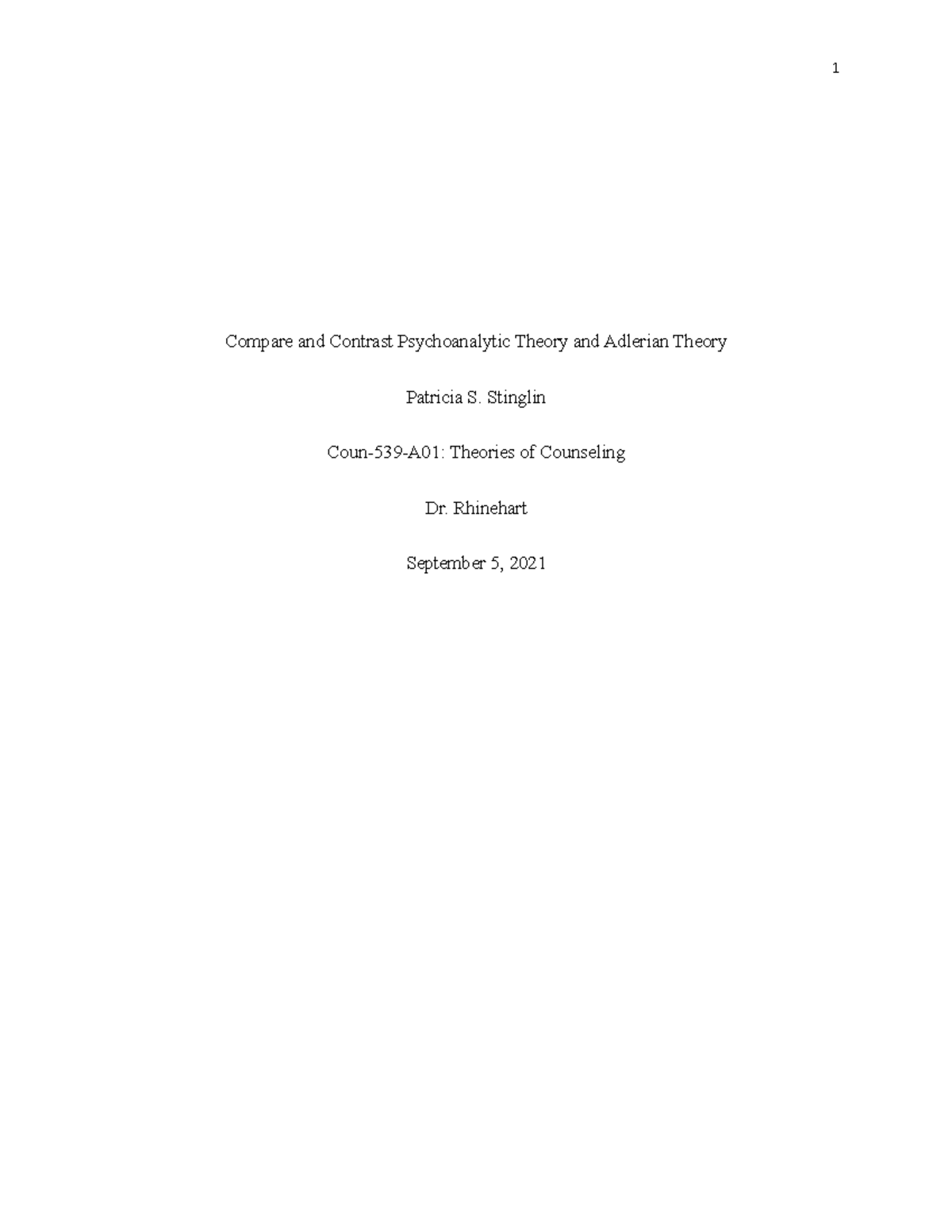 Compare and Contrast Psychoanalytic Theory and Adlerian Theory ...