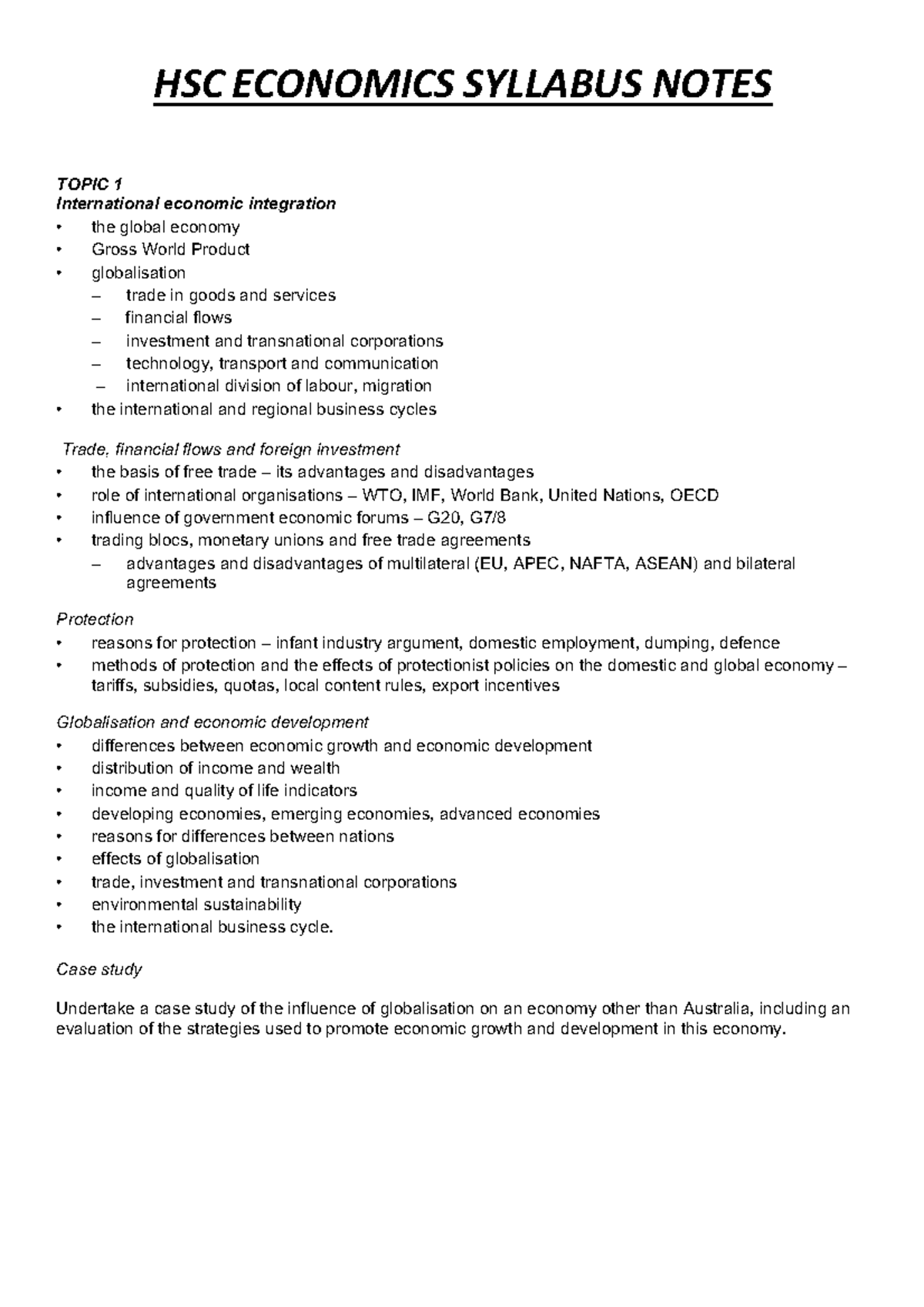 Full Course Notes From HSC Year BAND 6 - HSC ECONOMICS SYLLABUS NOTES ...