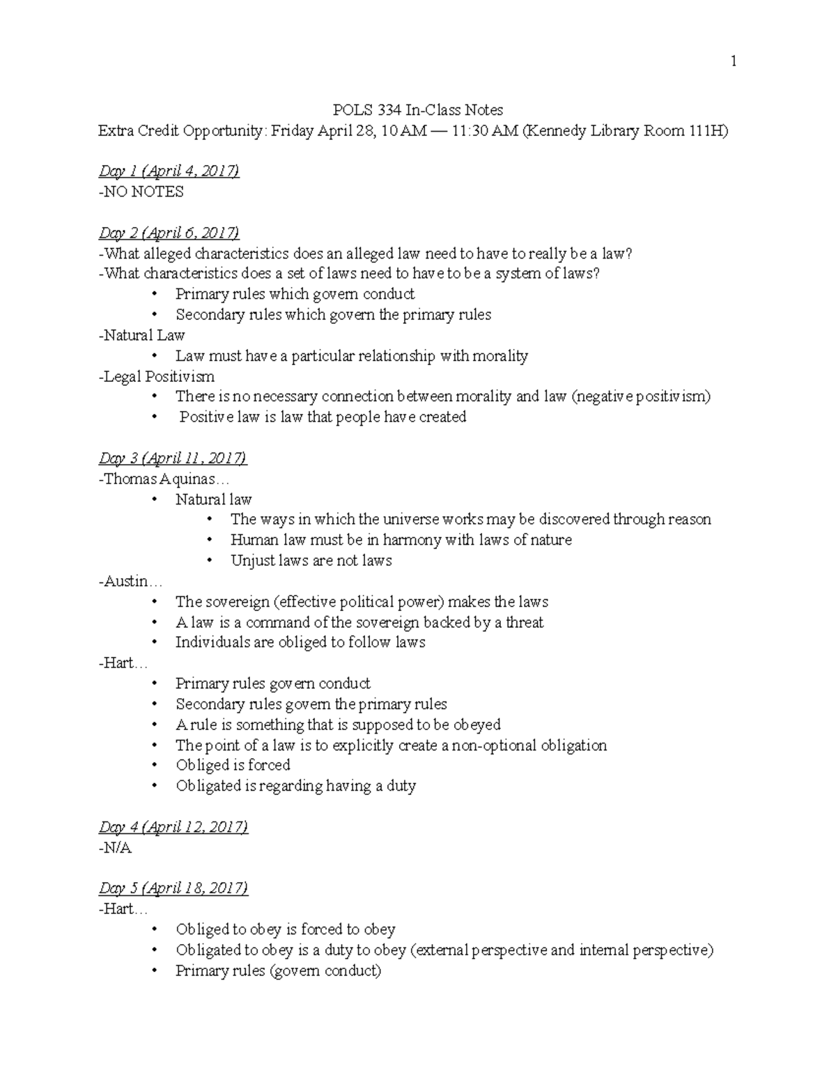 POLS 334 In-Class Notes - !1 POLS 334 Notes Extra Credit Opportunity ...