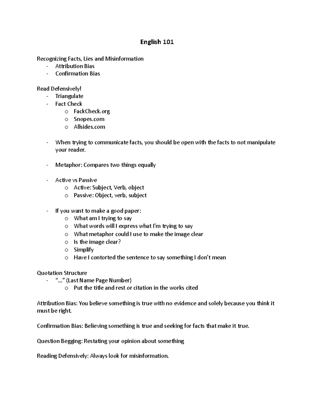 English 101 - 09:26:2023 - English 101 Recognizing Facts, Lies and ...