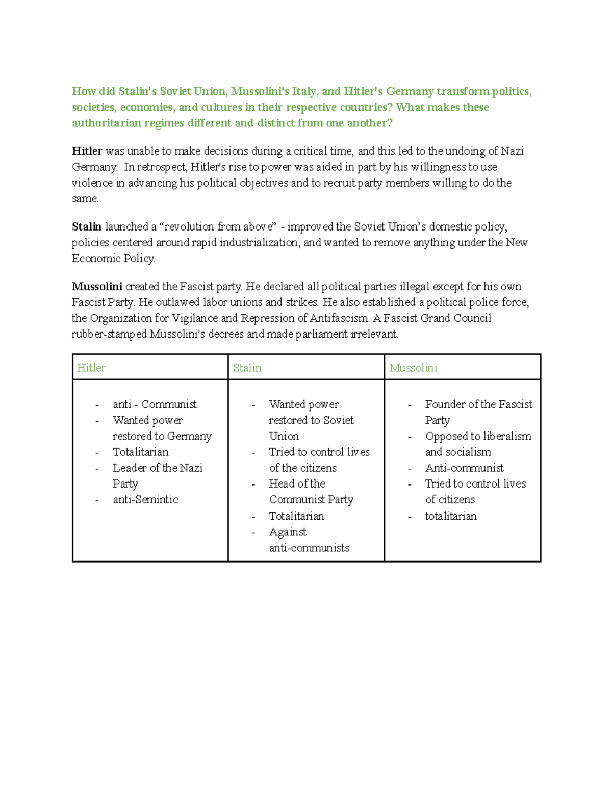 Totalitarian Leaders Short Answer - How did Stalin's Soviet Union ...