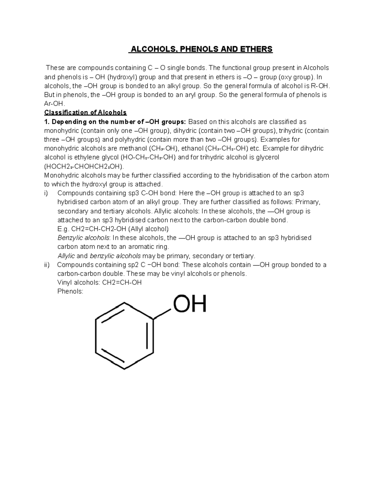 Alcohol,phenol and ether - ALCOHOLS, PHENOLS AND ETHERS These are ...