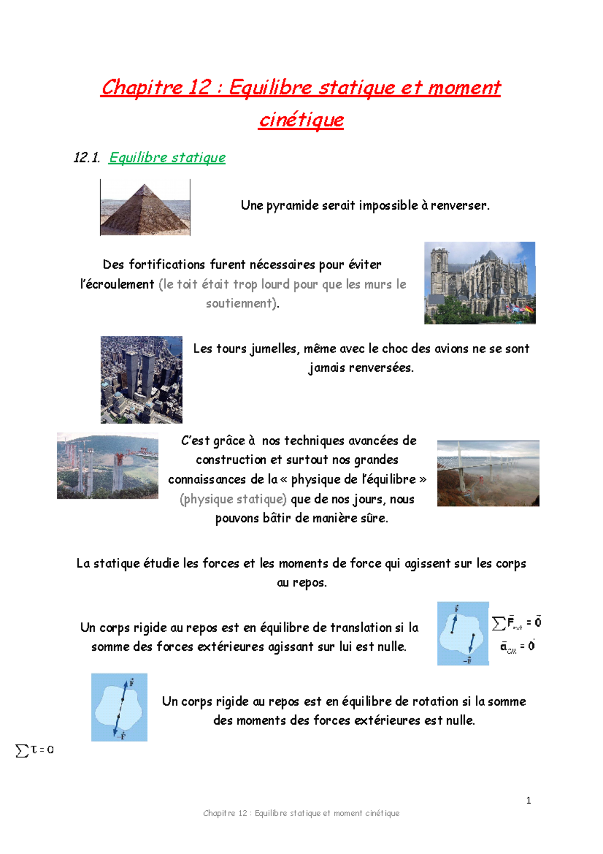 Chapitre 12 - Chapitre 12 : Equilibre statique et moment cinétique 12 ...