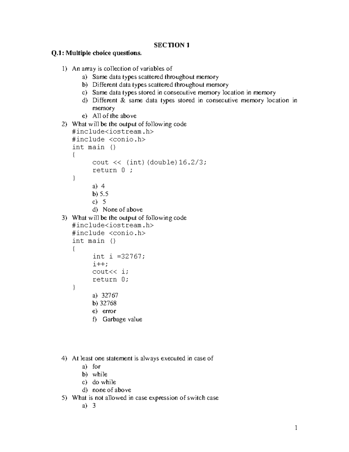 Practice Question for Programming Fundamental - 1 SECTION 1 Q: Multiple ...