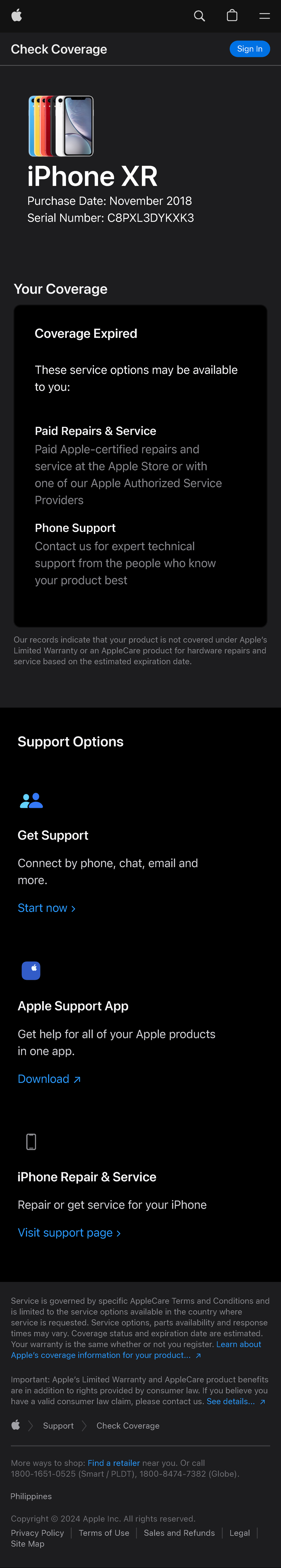 Coverage - Check Device Coverage - iPhone XR Purchase Date: November ...