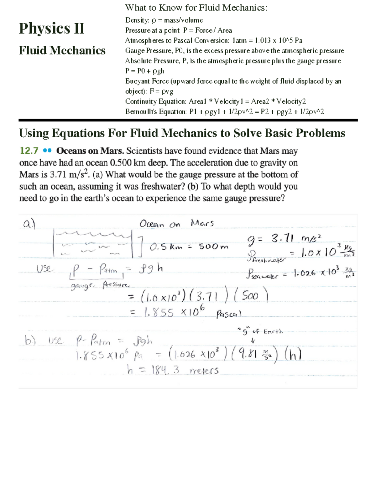 Basic Fluid Mechanics Problems - Physics II Fluid Mechanics What to ...