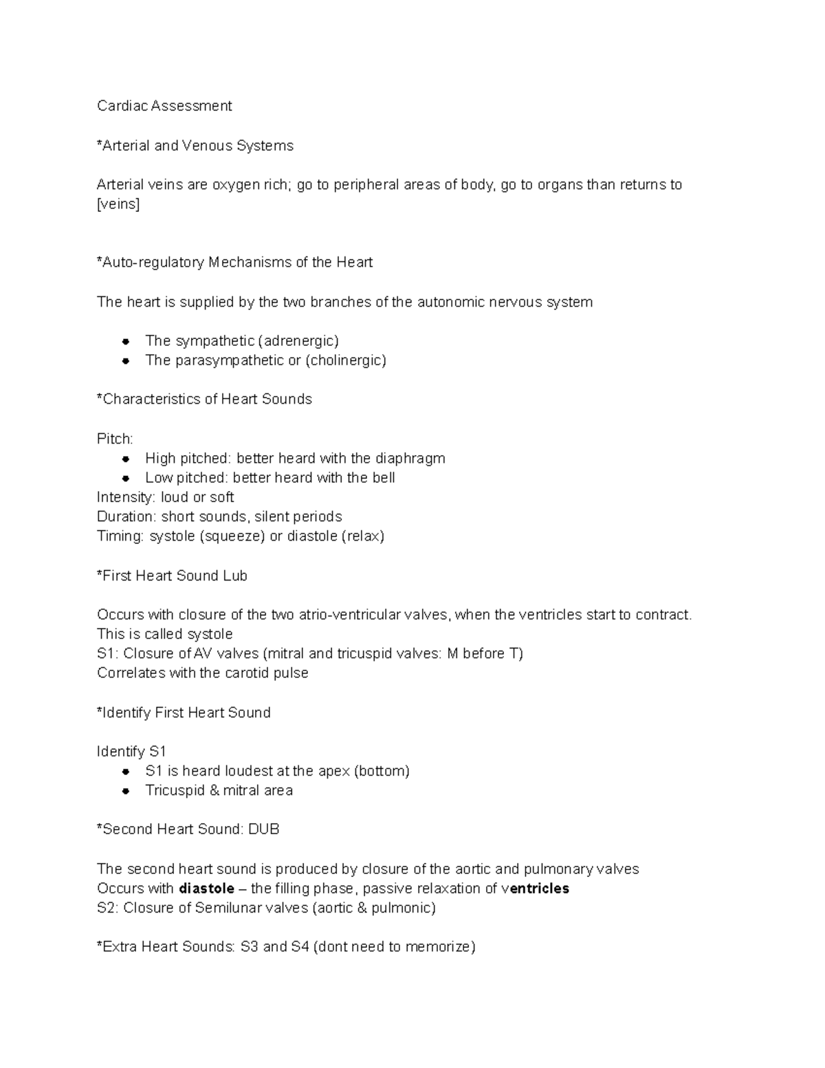 Cardiac Assessment - Cardiac Assessment *Arterial and Venous Systems ...
