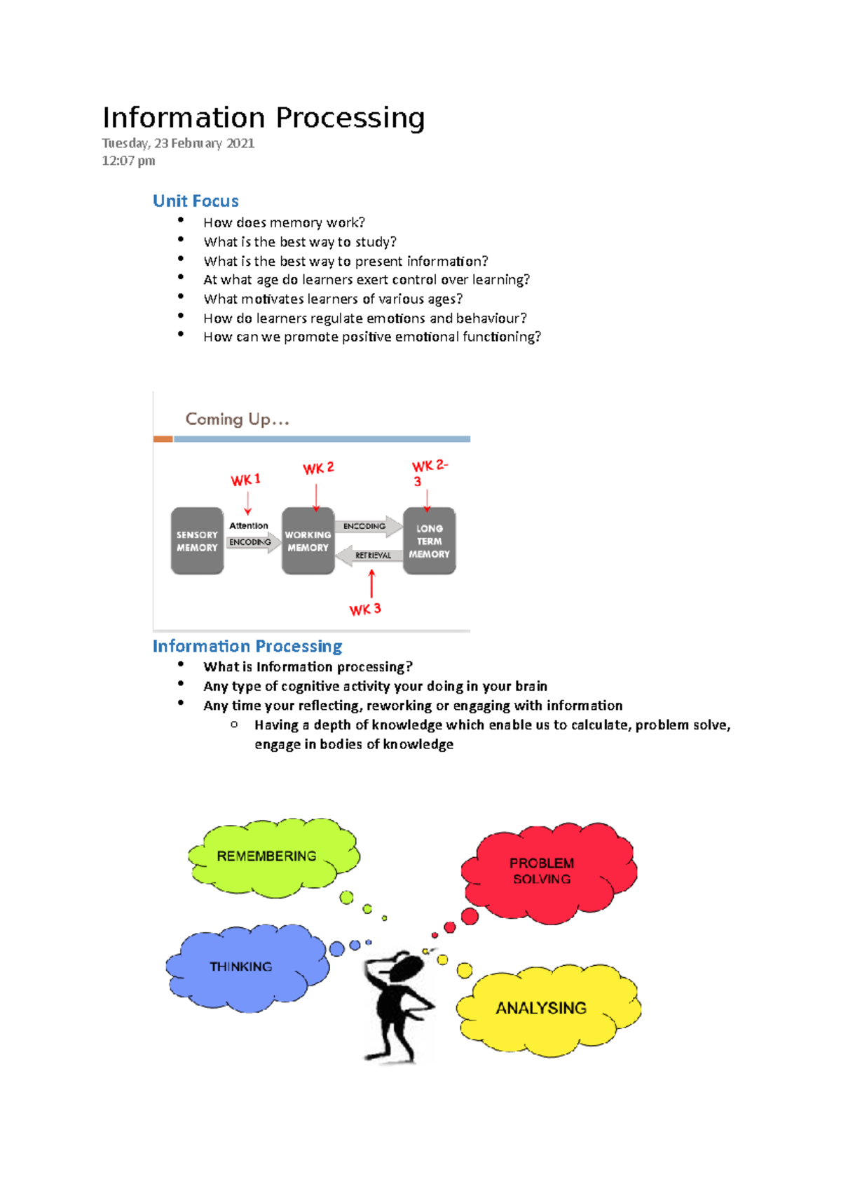 EDUC2620 Week 1-4 Notes - Information Processing Tuesday, 23 February ...