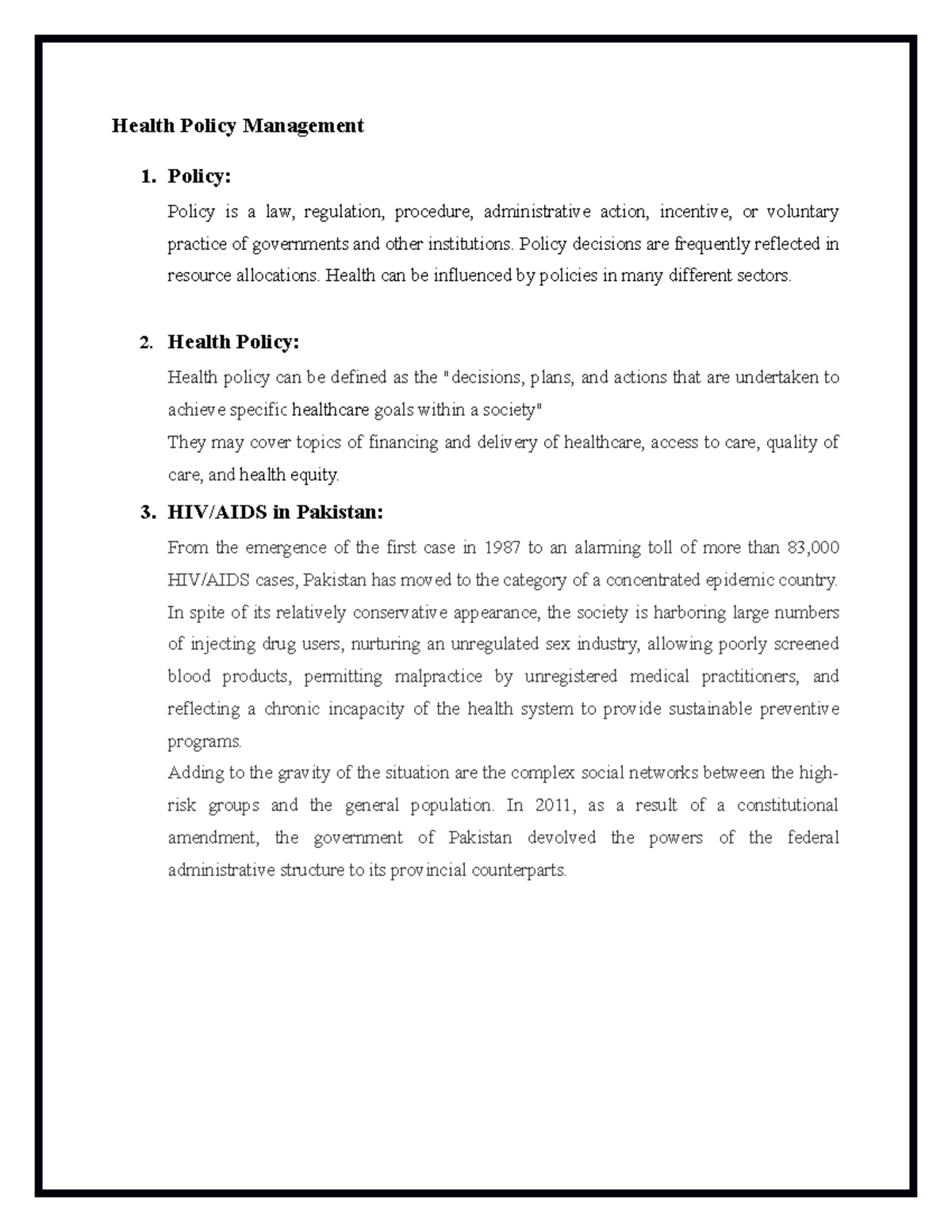 Health Policy Management - ####### Health Policy Management ####### 1 ...